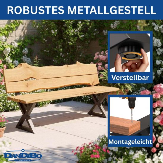 DanDiBo 2x Bench Frame with Backrest Metal Set DIY Bench Legs Bench ...