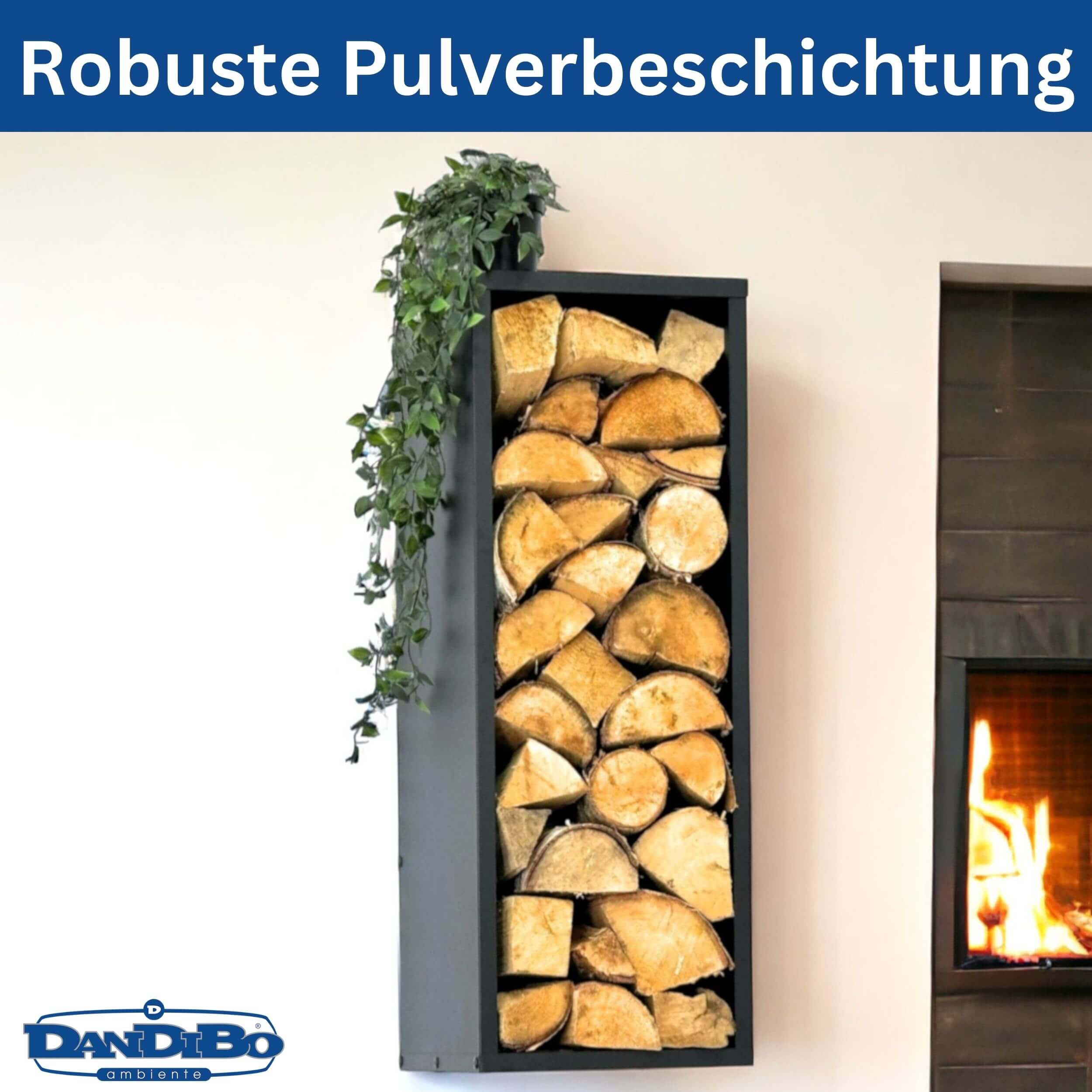 DanDiBo Firewood rack wall indoor metal black 80 cm with back wall wall ...